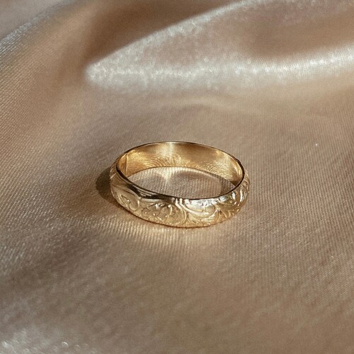 14k Gold Filled Wide Pattern Band Ring - Etsy