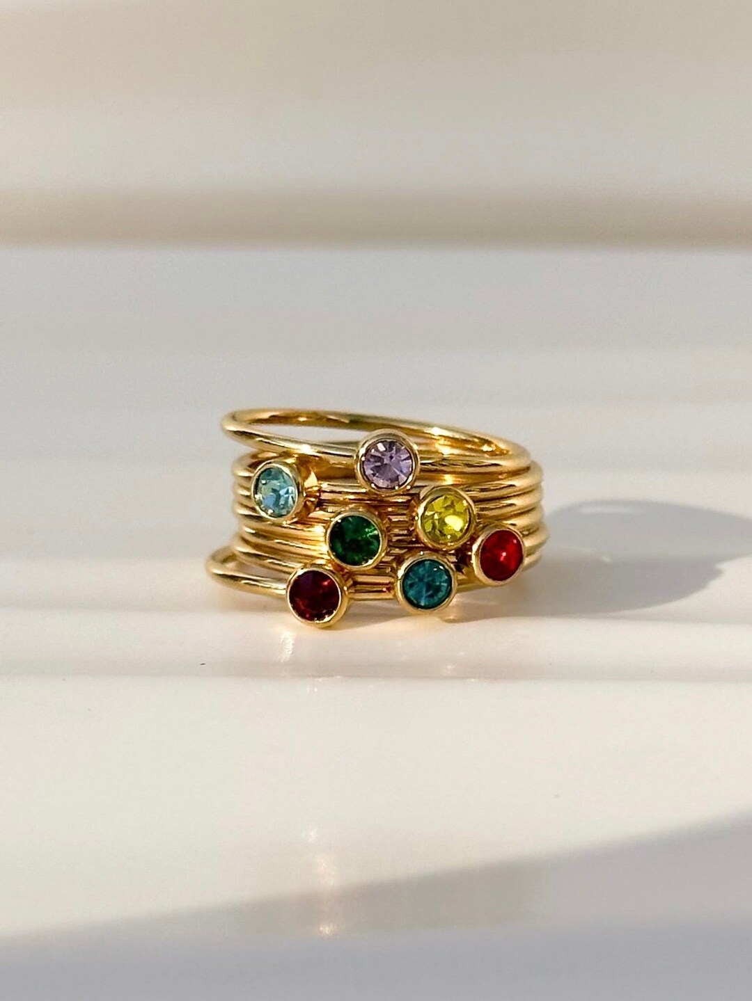 Stackable Birthstone Rings Gold Dainty Birthstone Ring - Etsy