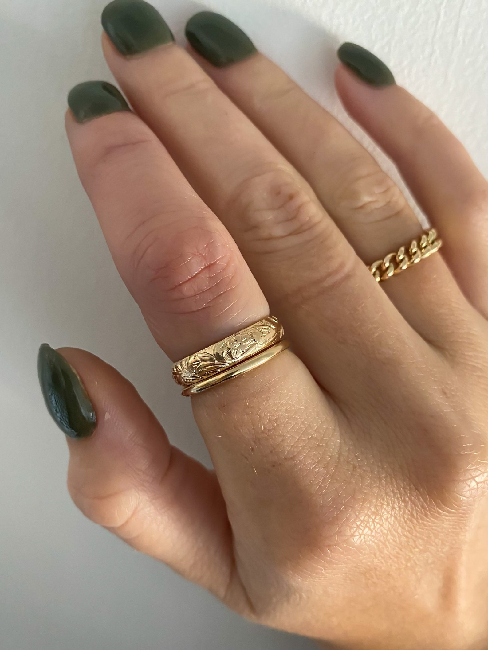 Gold Floral Ring Set 14k Gold Filled Stacking Ring Set of Gold Bands - Etsy