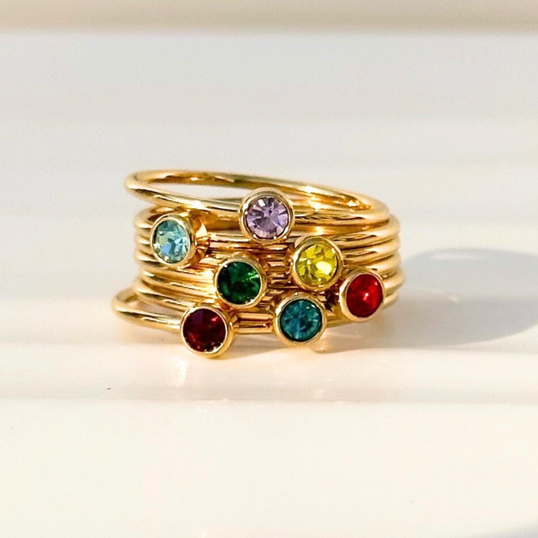 Stackable Birthstone Rings Gold Dainty Everyday Mother Ring Gift ...