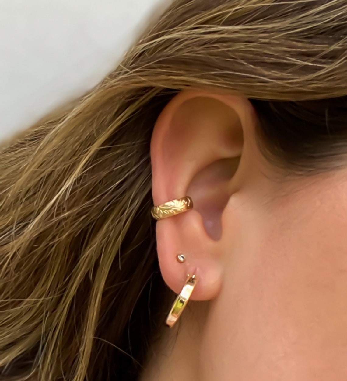 Gold floral ear cuff earring 14k gold filled | Etsy