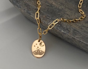 Gold Moth Necklace Moth Sun and Moon Charm Necklace Bronze - Etsy