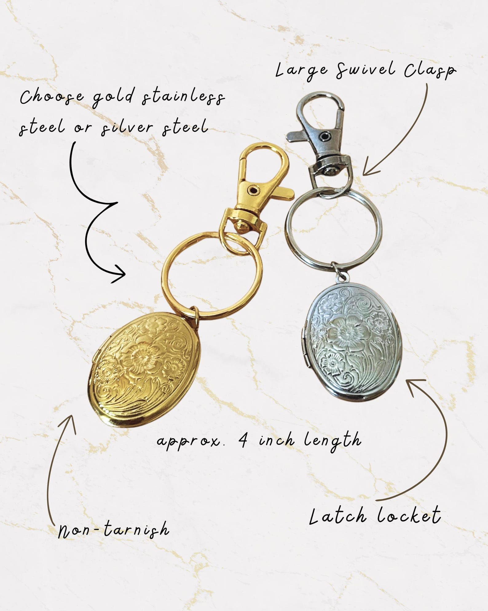 Oval Photo Locket Key Chain Bag Charm Floral Vintage Inspired Pendant ...