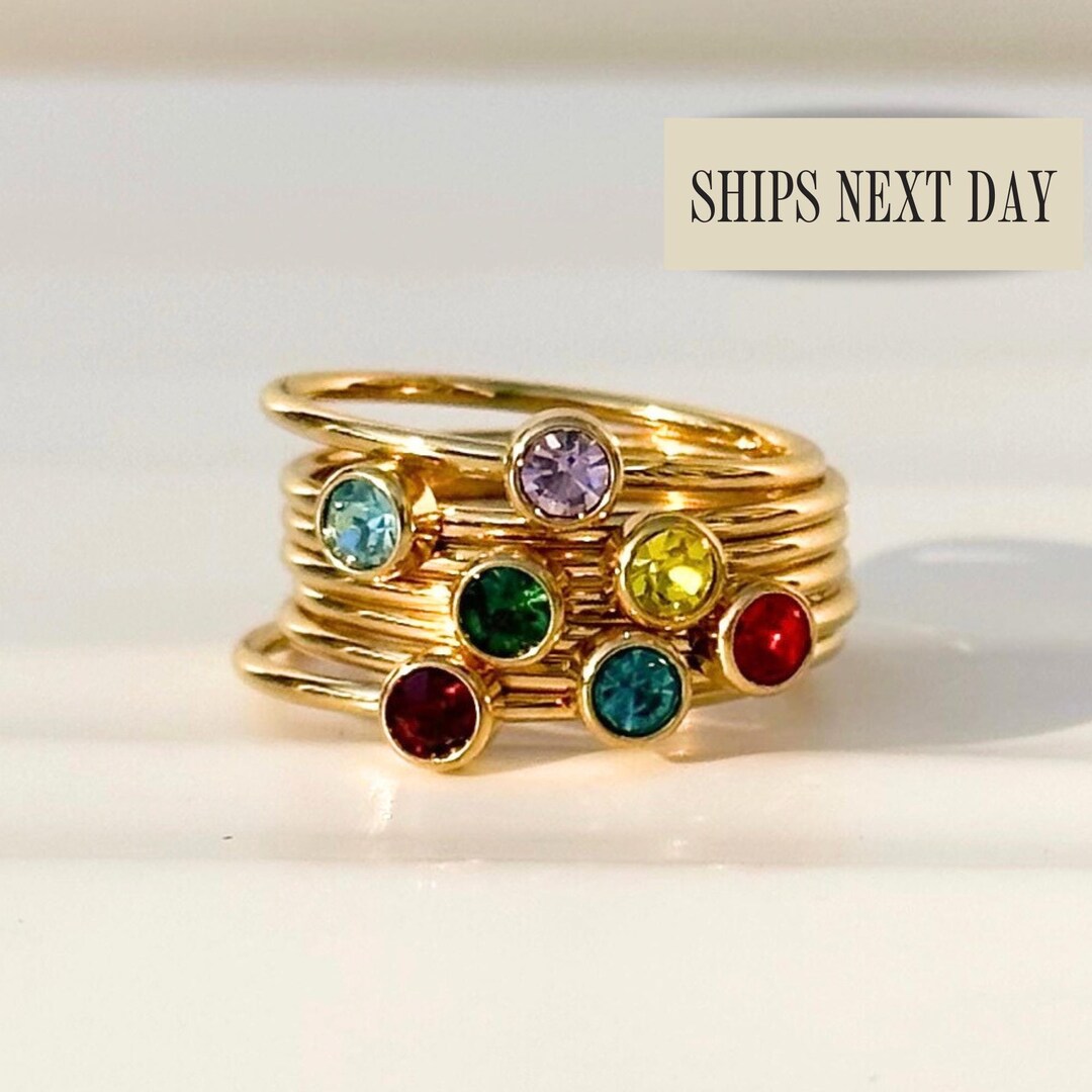 Stackable Birthstone Rings Gold Dainty Birthstone Ring for Everyday ...