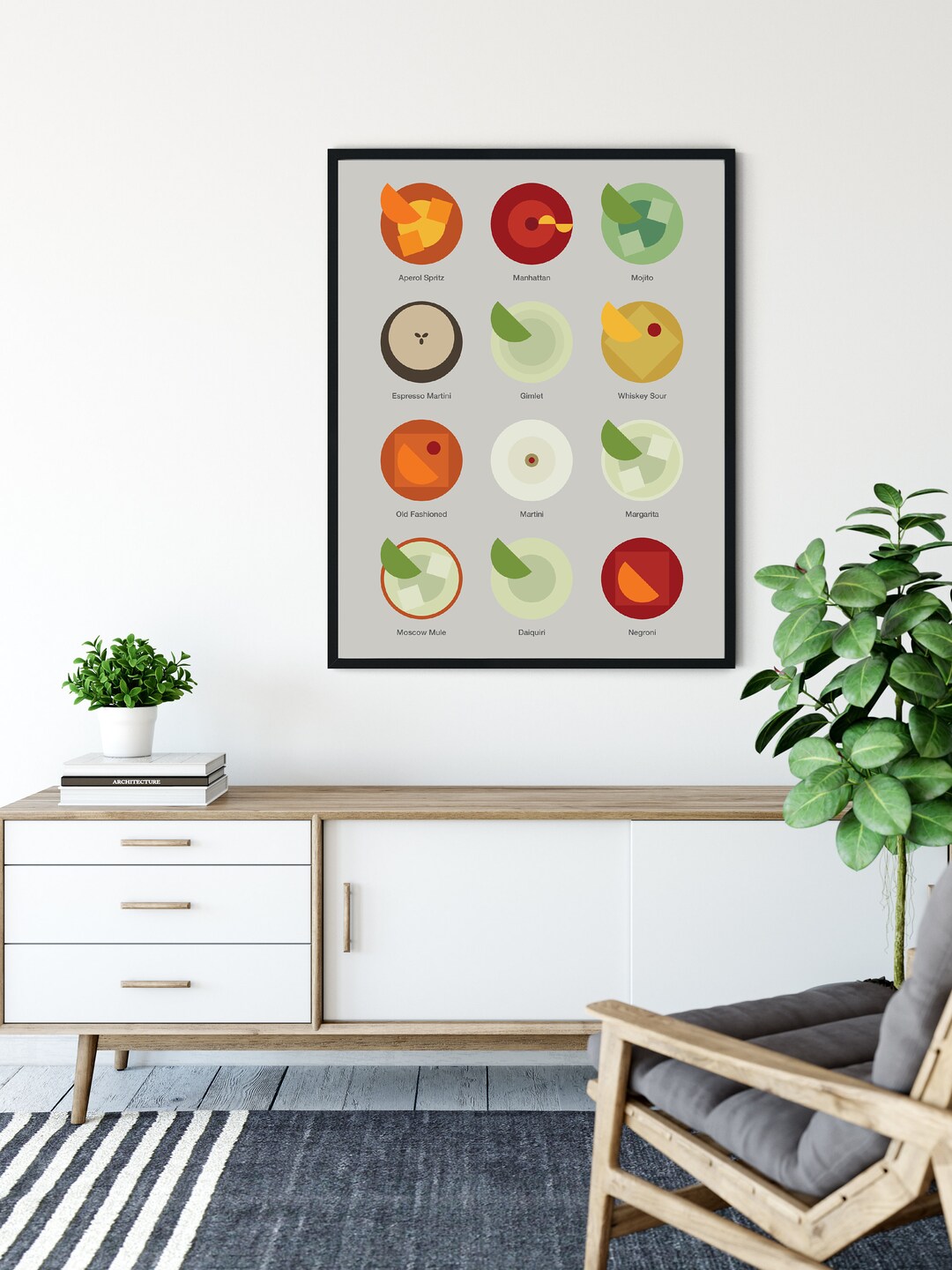 Classic Cocktails Print, Minimalist, Mid-century, Swiss Modernist ...