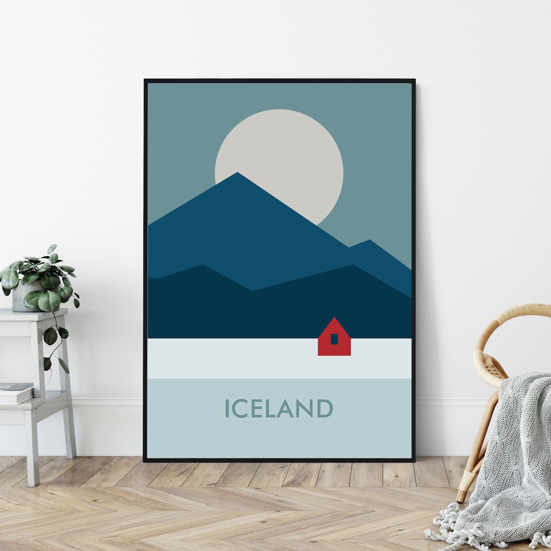 Iceland, Mid-century Art Print, Minimalist Travel Poster Print, Nordic ...