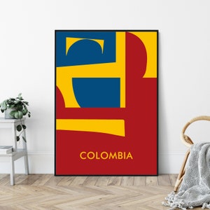 Colombia Abstract Flag, Mid-century Art Print, Travel Poster Print ...