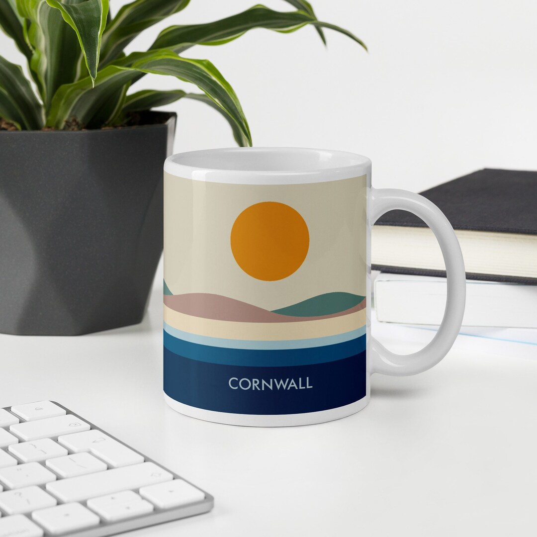 Cornwall Mug, Mid-century, Coastal Beach Art, Minimalist Style. - Etsy