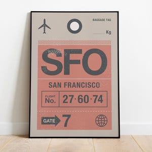 San Francisco, Vintage Flight Luggage Tag Print, Mid-century Art Print ...