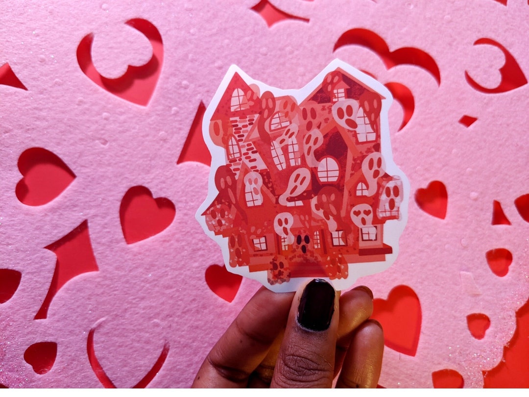 Red Haunted House Sticker Spooky House Sticker Ghost House Spooky ...