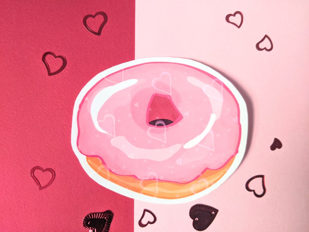 Pink Hearts Holographic Donut Sticker Pink Donut Sticker - Etsy