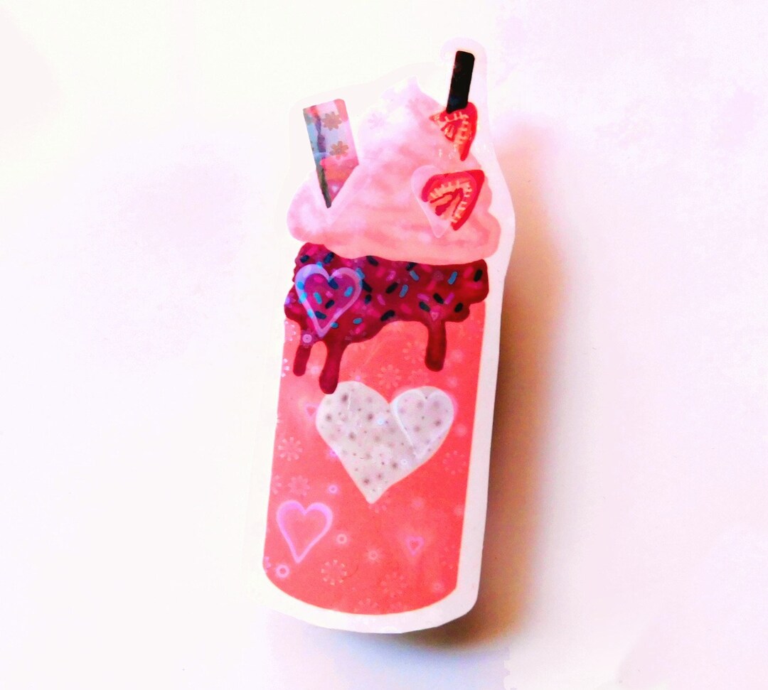 Strawberry Shake Sticker Heart Holographic Sticker Strawberry Milkshake ...