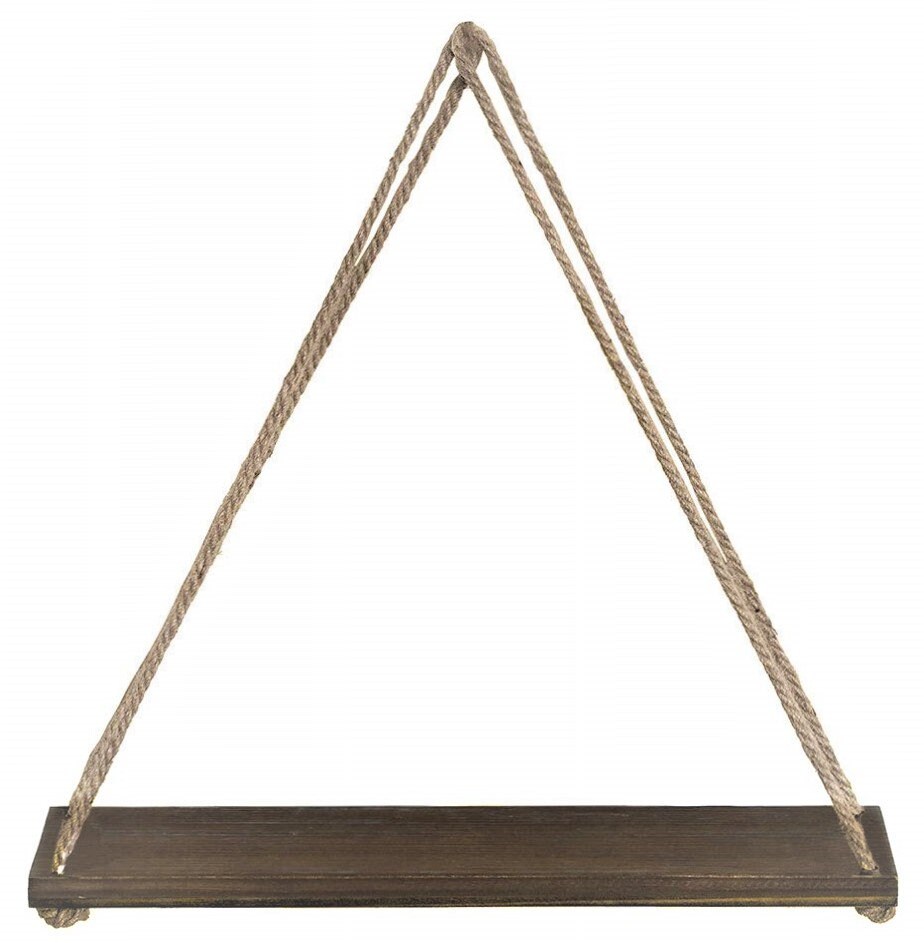 Reclaimed Distressed Wood Swing Shelf Floating Nightstand- Rope Wall ...