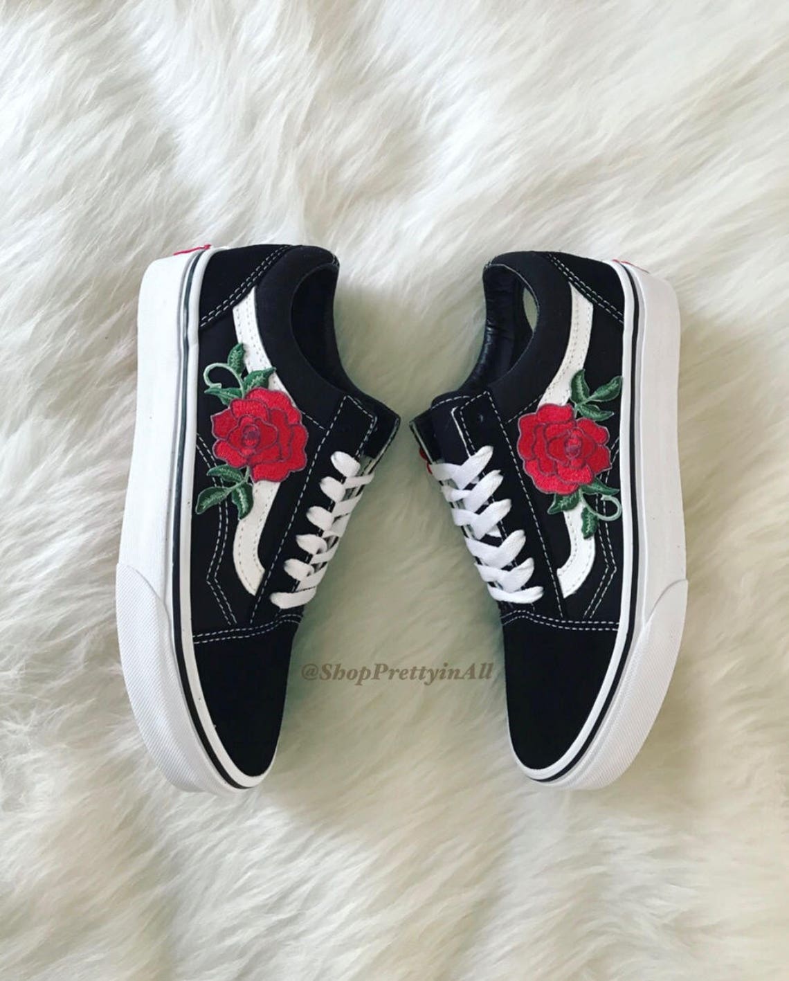 SALE Custom Vans Old Skool Red Rose Appliqué Embroidered - Etsy
