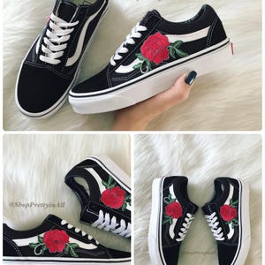 SALE Custom Vans Old Skool, Red Rose Appliqué, Embroidered Rose - Etsy
