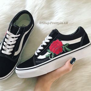 SALE Custom Vans Old Skool, Red Rose Appliqué, Embroidered Rose - Etsy