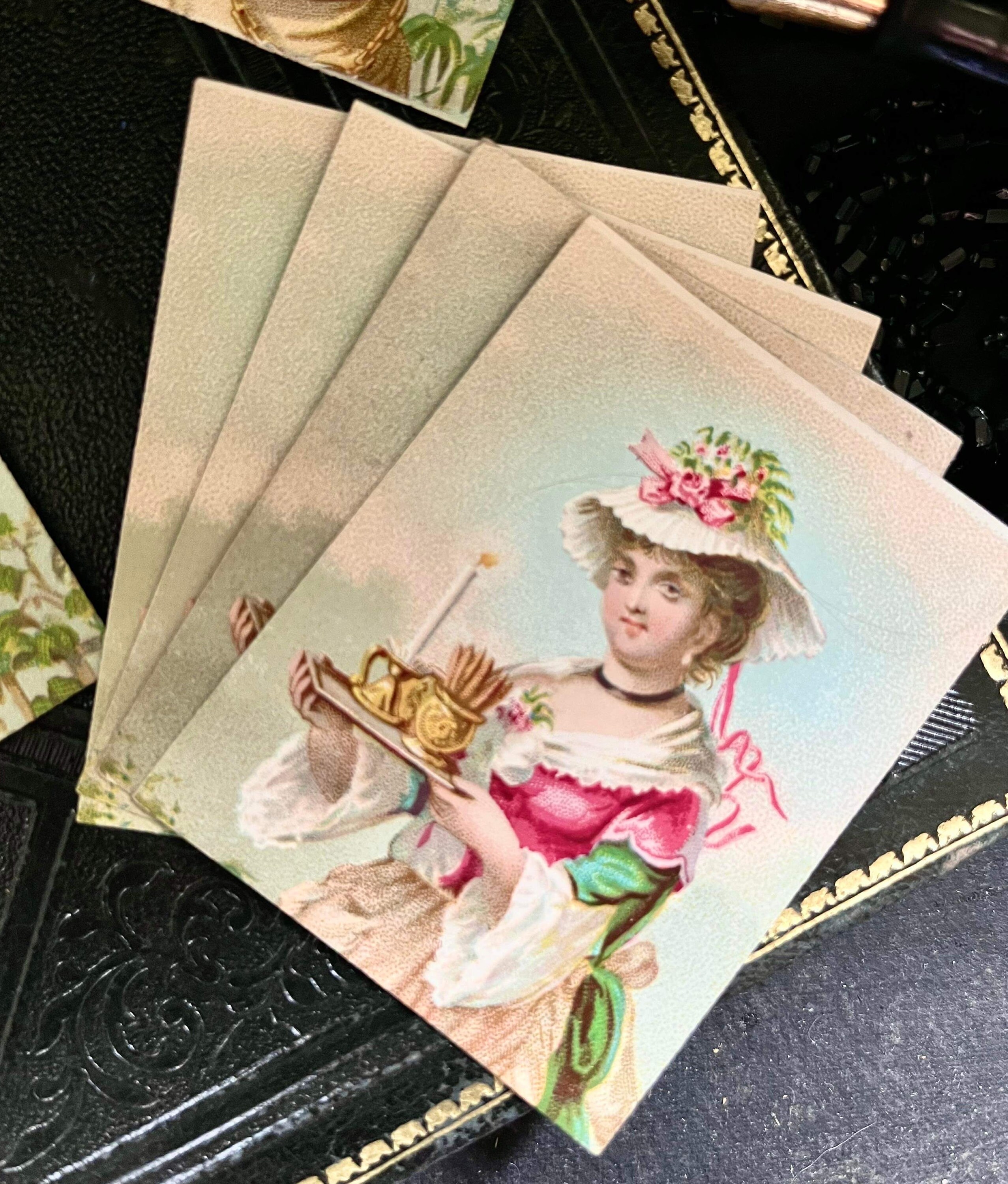 Original Antique Lithograph Cards of Young Women Set of 16 Pieces in 4 ...