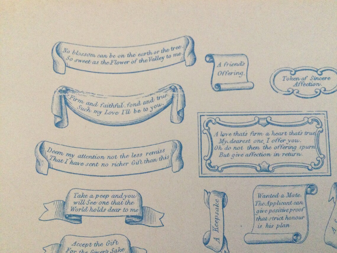 Victorian Motto Sheet, Early 1800s Printed Mottos for Valentines ...