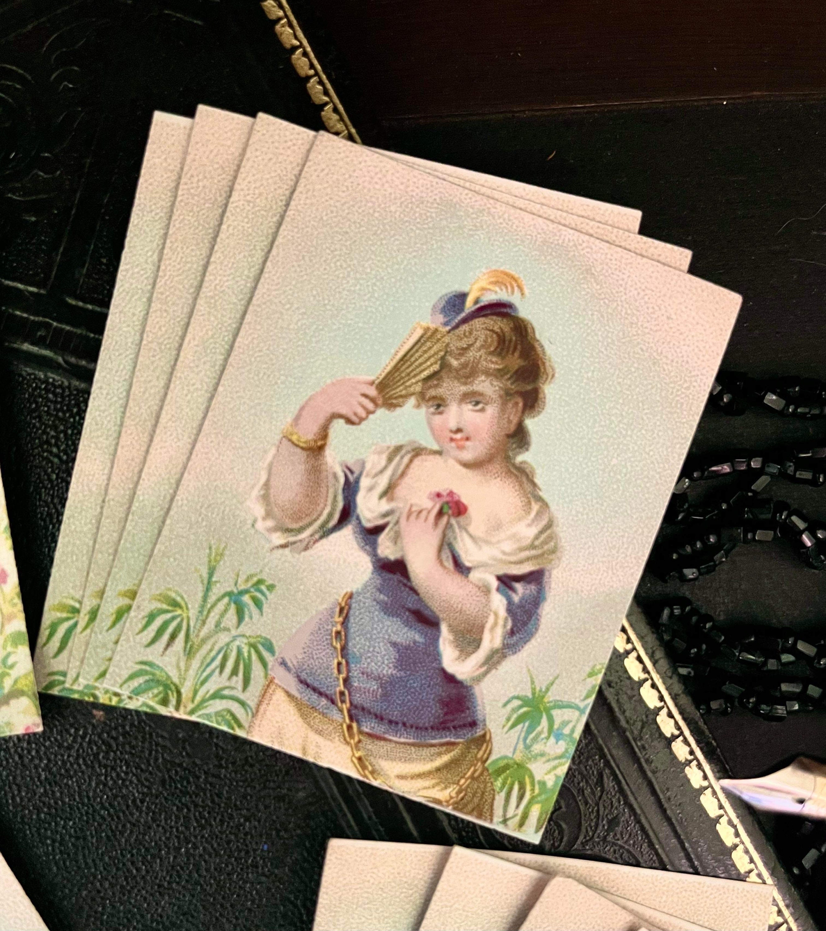 Original Antique Lithograph Cards of Young Women Set of 16 Pieces in 4 ...