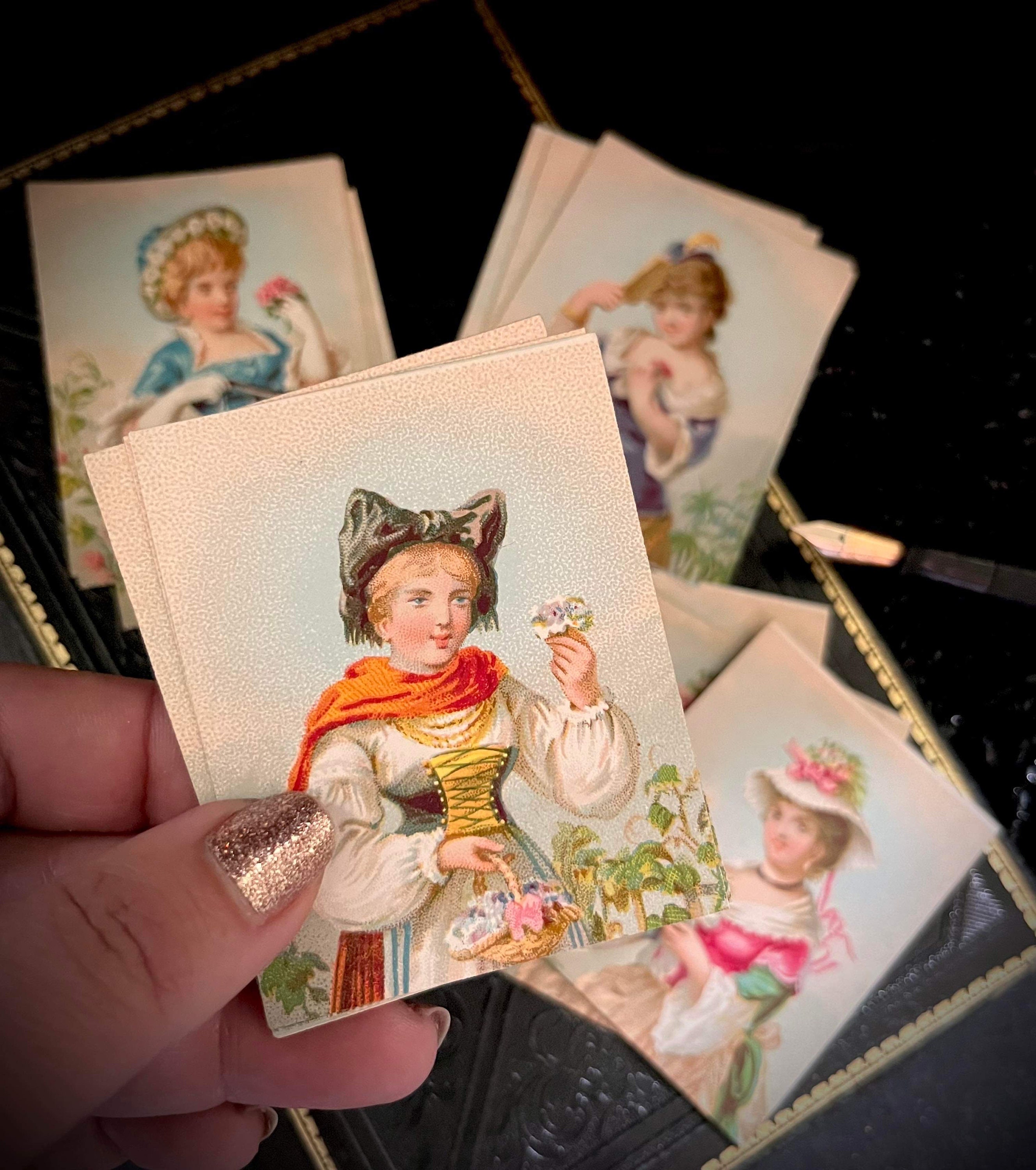 Original Antique Lithograph Cards of Young Women Set of 16 Pieces in 4 ...