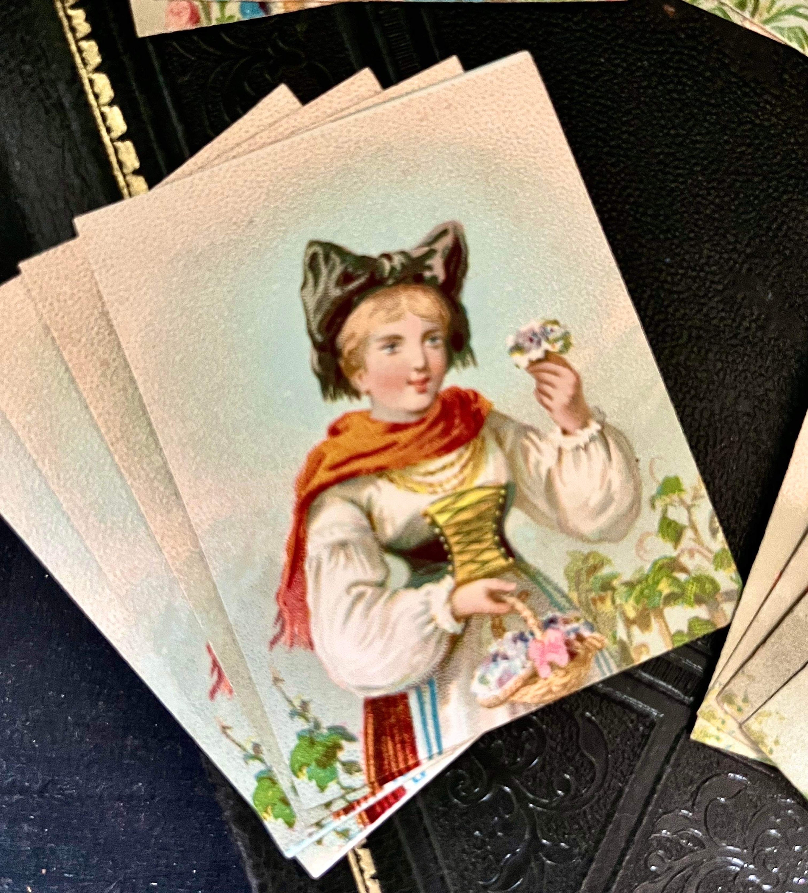 Original Antique Lithograph Cards of Young Women Set of 16 Pieces in 4 ...