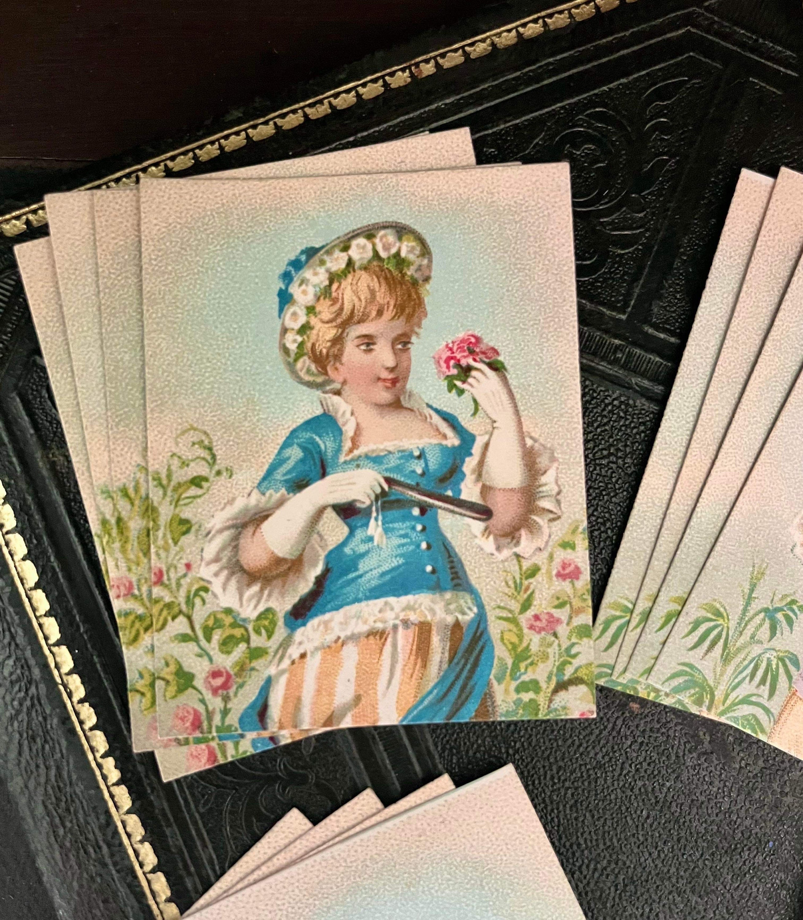 Original Antique Lithograph Cards of Young Women Set of 16 Pieces in 4 ...