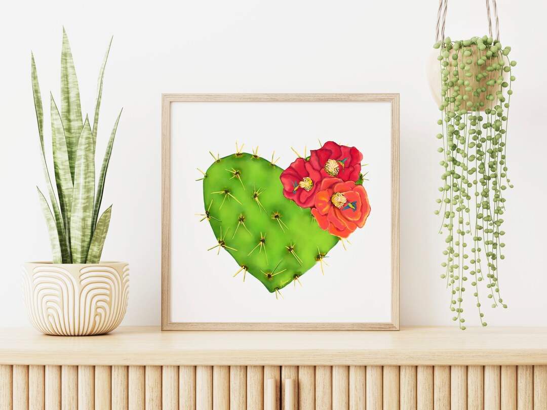 Cactus Hummingbird Heart - Art Print | Desert and Hummingbird Art Print ...