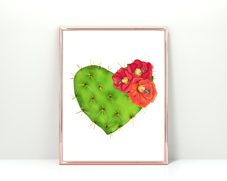 Cactus Hummingbird Heart Art Print Desert and Hummingbird - Etsy