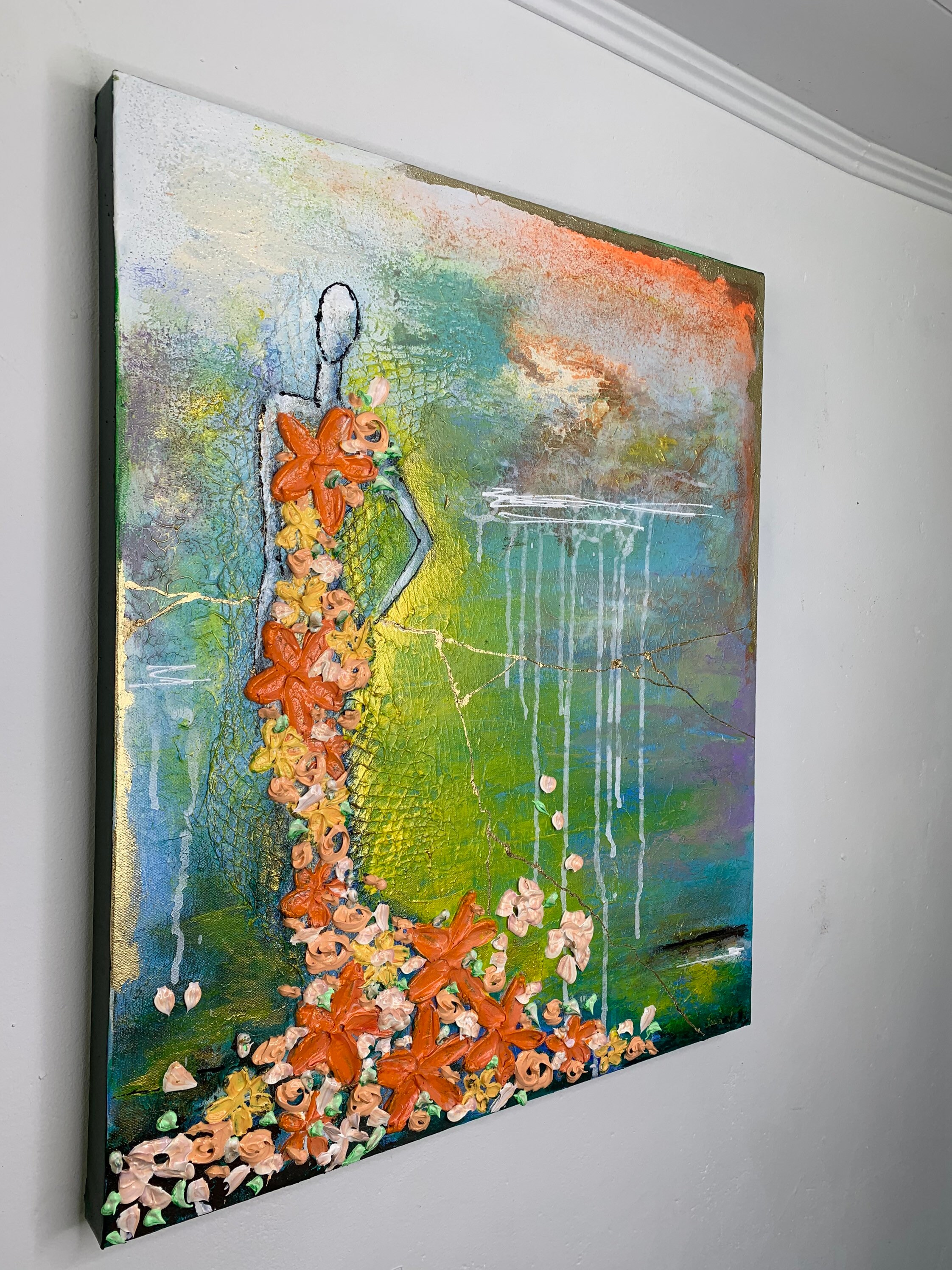 Acrylbild Auf Leinwand, Blumen, Abstrakt, Frau, Original Und Unikat, Kunstwerk, Signiert, Modern ...