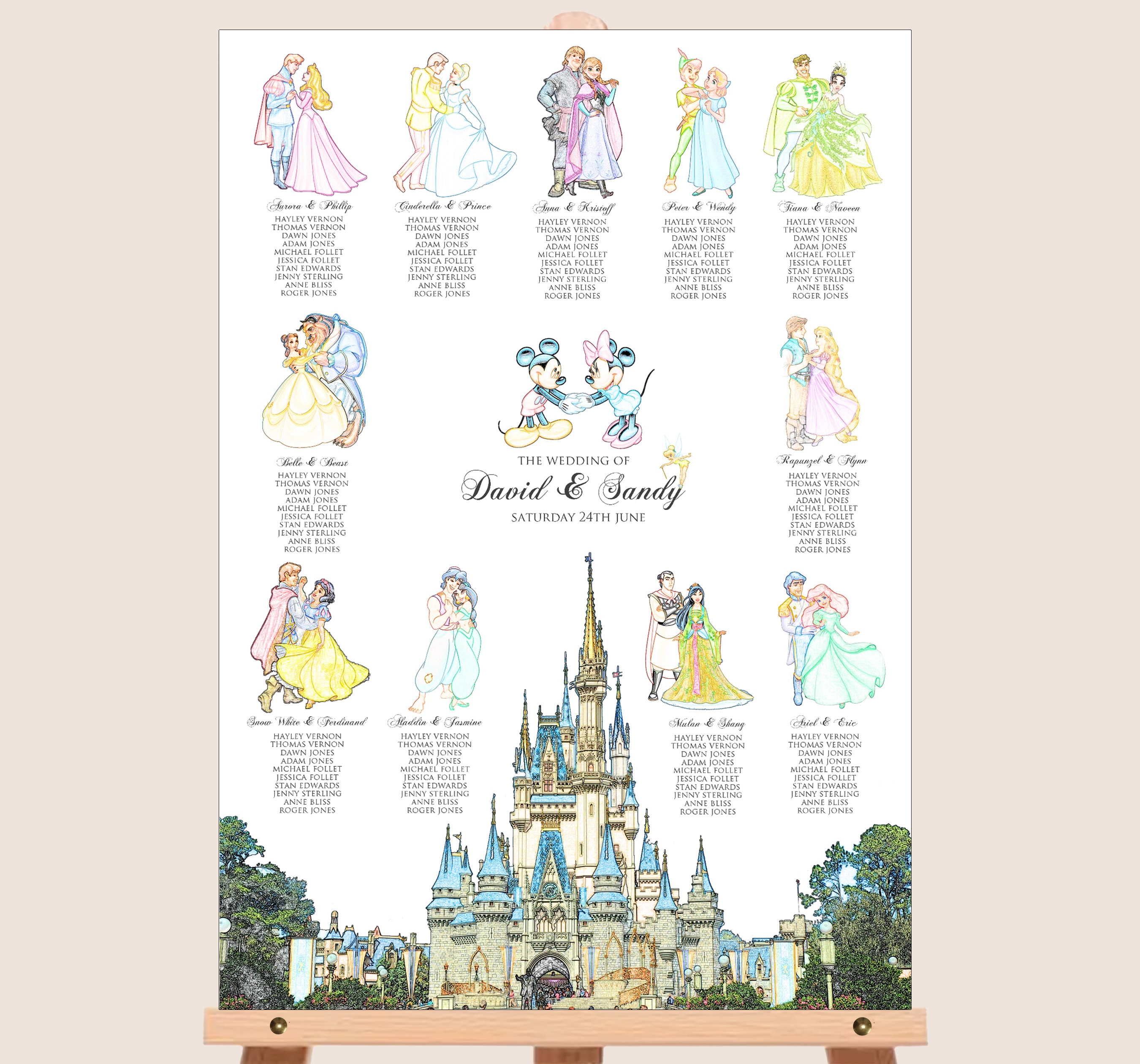 Disney Wedding Table Seating Plan, Watercolor Illustrated Character ...