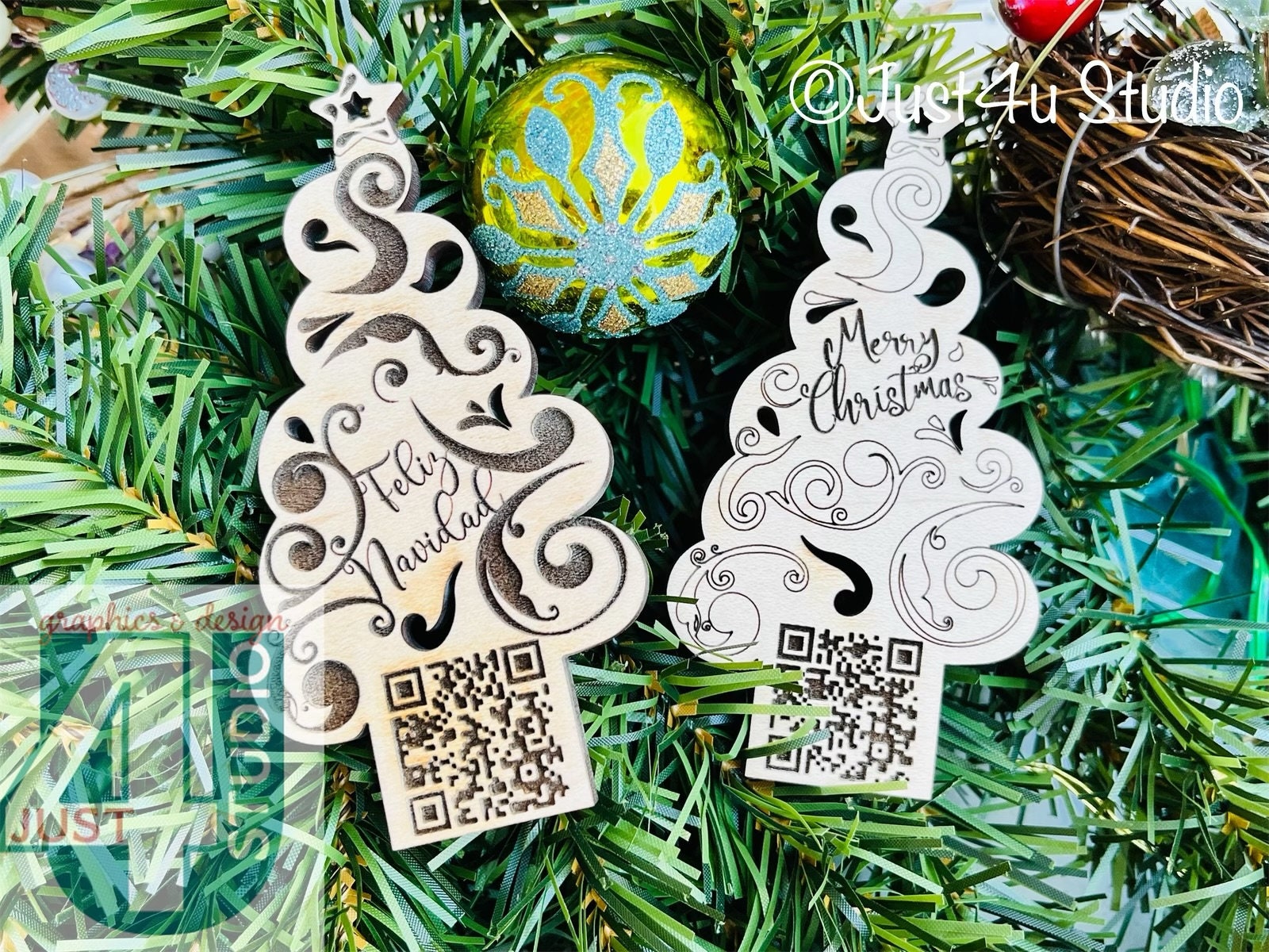Digital File for 2 Christmas Tree Ornaments With QR Codes That - Etsy
