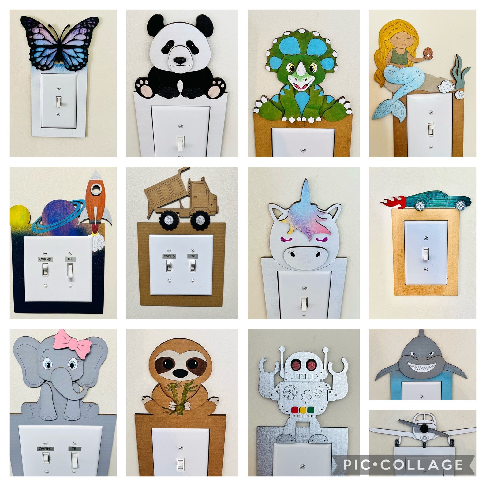 Kids Set of Light Switch Accent Frames Digital File for Laser Cutting ...