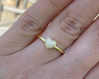 Pave Diamond Heart Pinky Ring 14K YG /scrap - Etsy