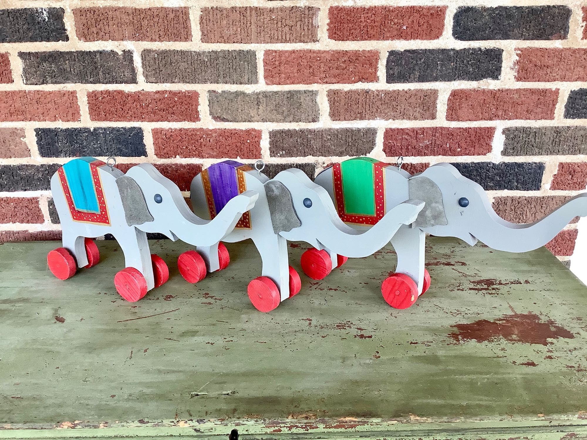 Handcrafted Painted Wood Elephants on Wheels for DISPLAY Only | Etsy