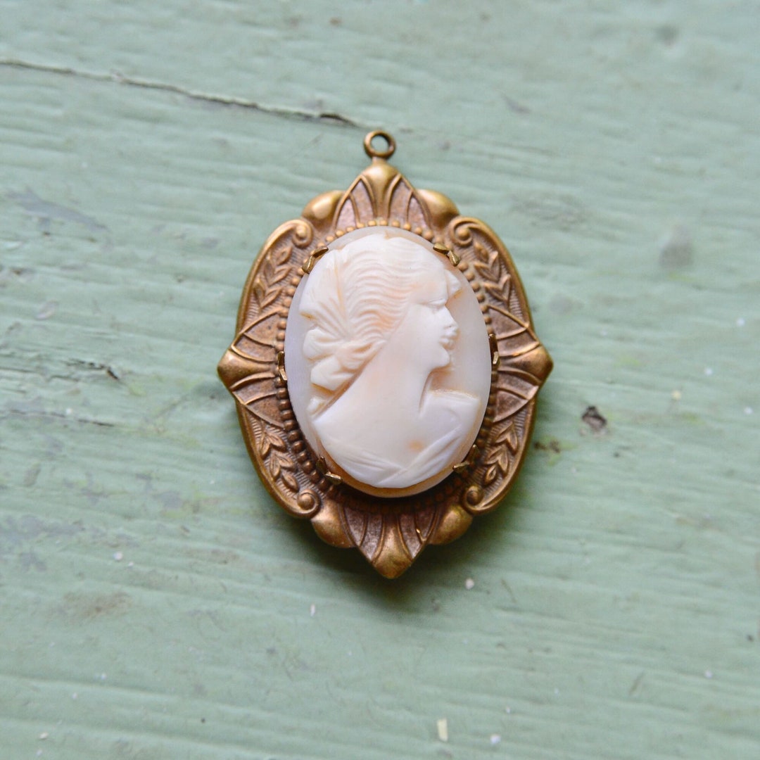 Large Vintage Cameo Locket Pendant, Art Nouveau, Genuine Carved Cameo ...