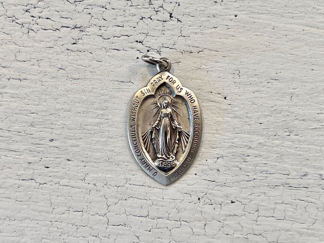 Pretty Sterling Silver Miraculous Medal, Virgin Mary Charm Pendant ...