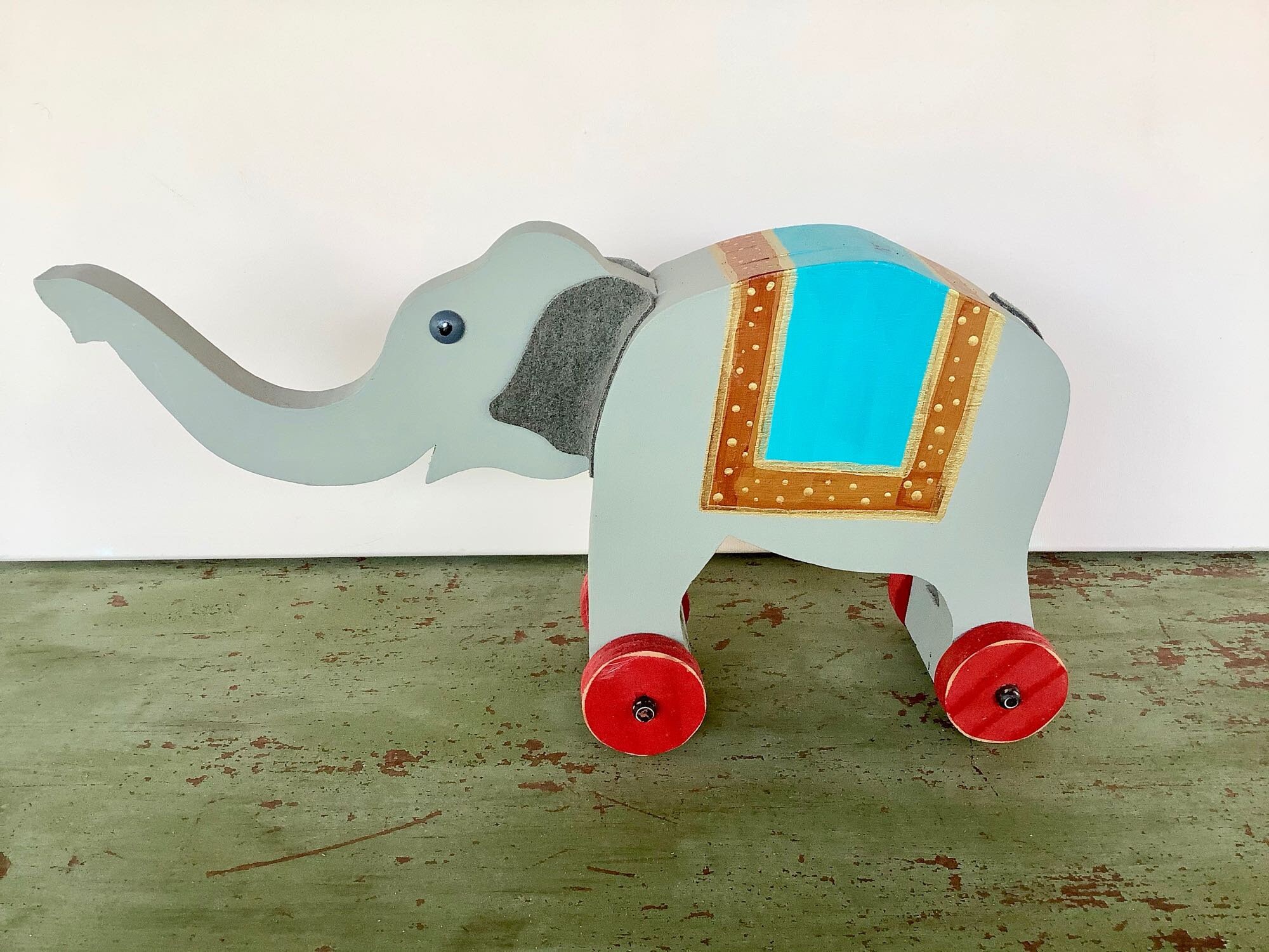 Handcrafted Painted Wood Elephants on Wheels for DISPLAY Only | Etsy