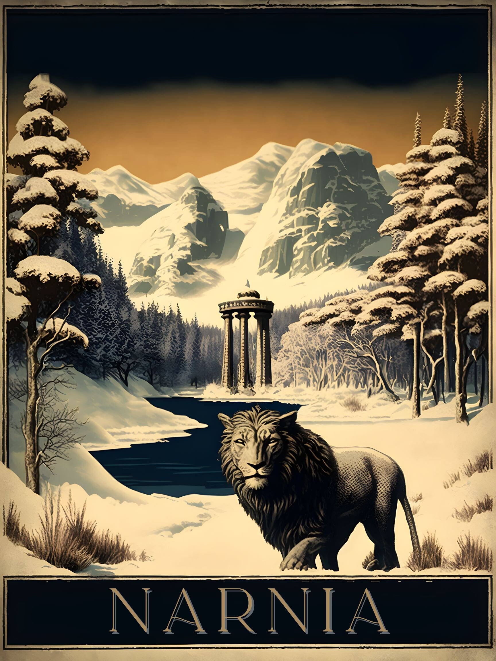 Narnia - Lion, Witch and the Wardrobe Vintage Poster, Travel Wall Art ...