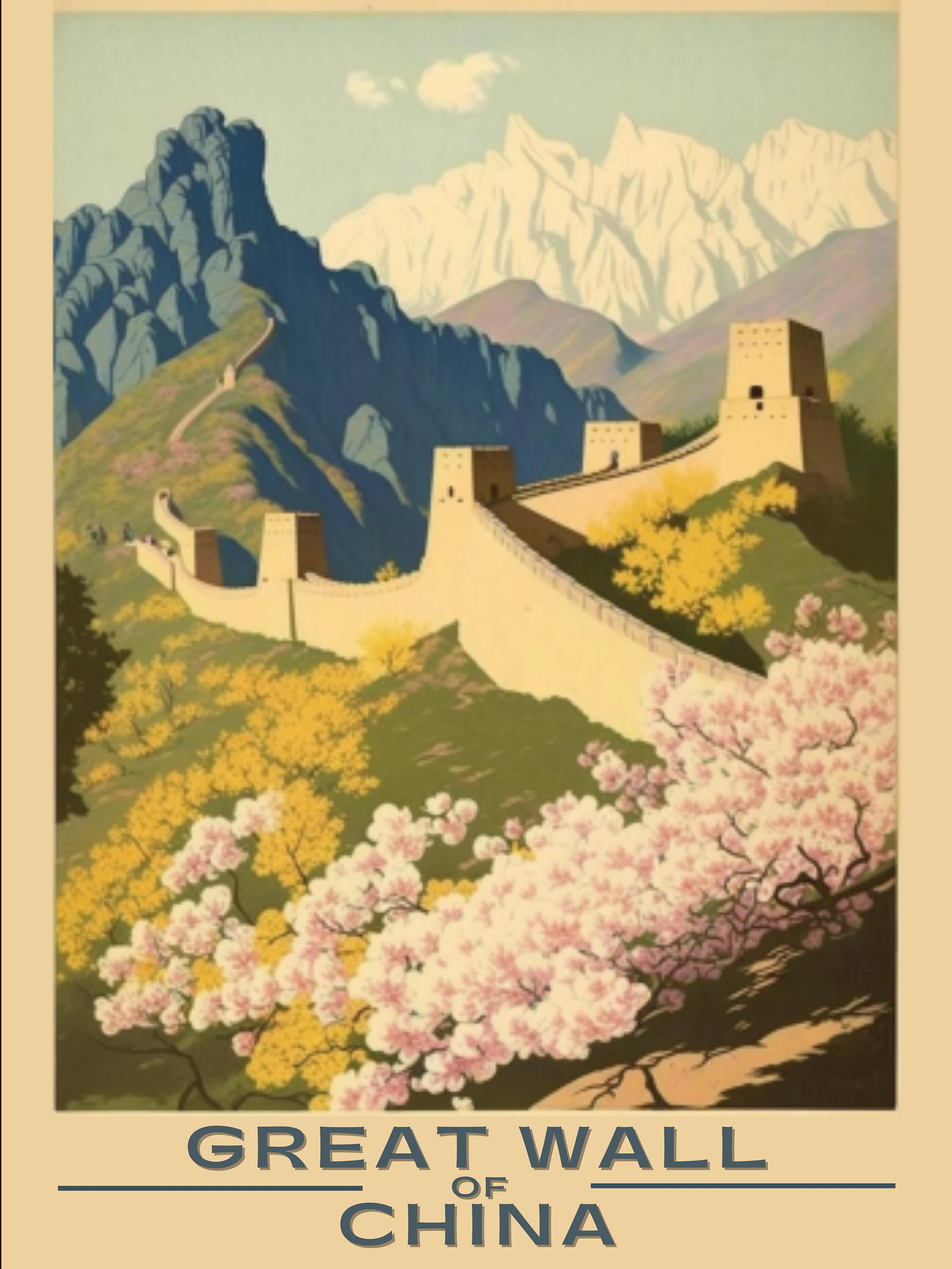Great Wall of China Vintage Poster, Travel Wall Art Print, Gift for ...