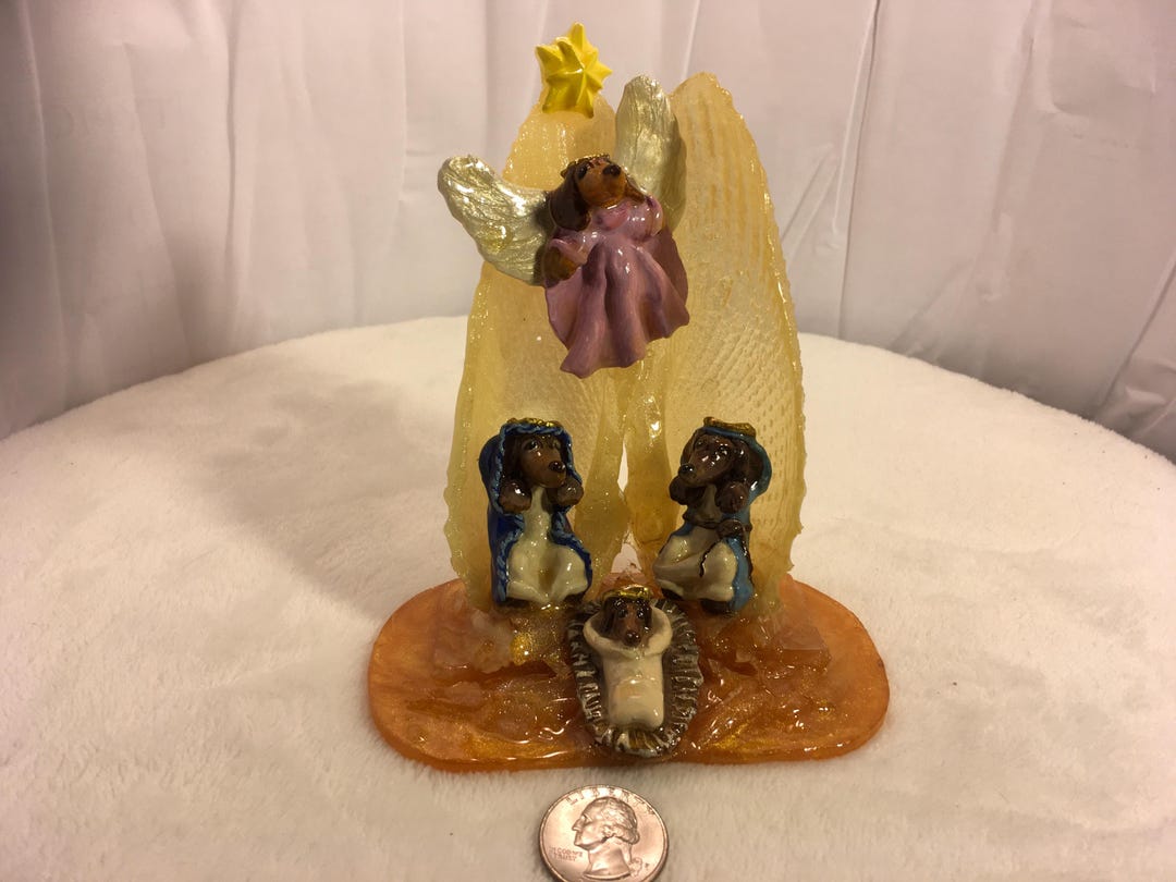 Dachshund Nativity in Angel Wings With Angel Puppy - Etsy