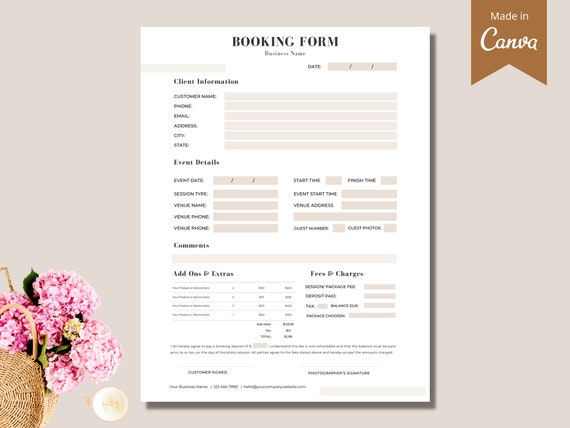 Photography Booking Form Template Photo & Video Template for - Etsy