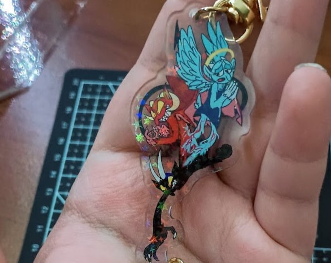 Linked Angel, Demon, and the Devil Cuphead DLC Keychain Charm - Etsy