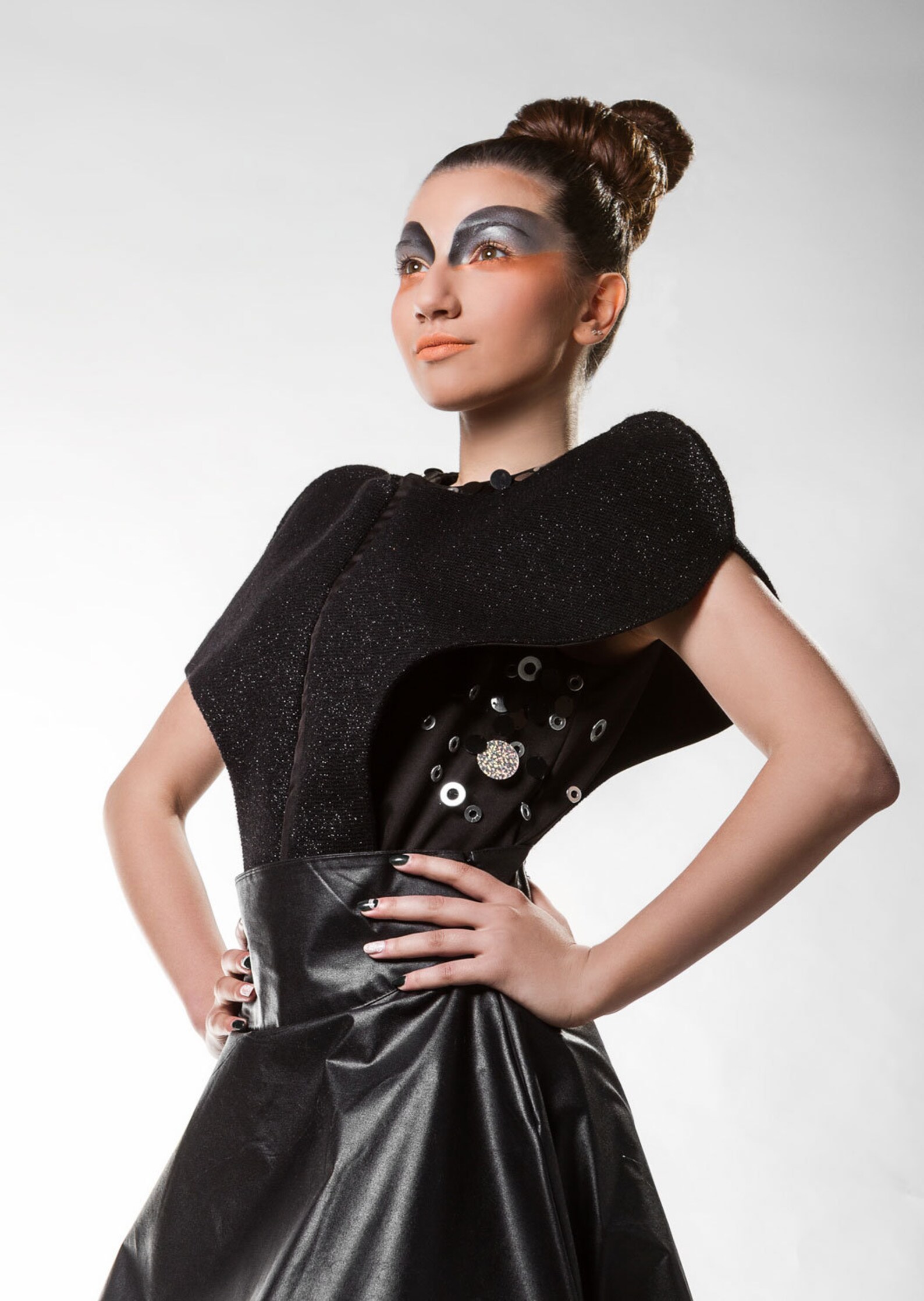 Black Womens Avant Garde Tops, Sequins Decoration Bodysuit, One Piece ...