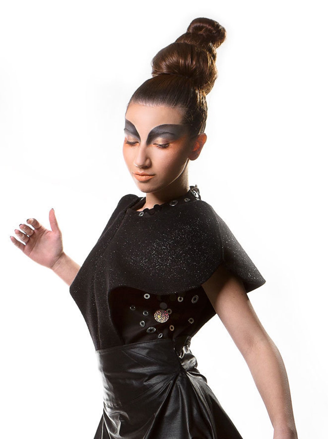 Black Womens Avant Garde Tops, Sequins Decoration Bodysuit, One Piece ...