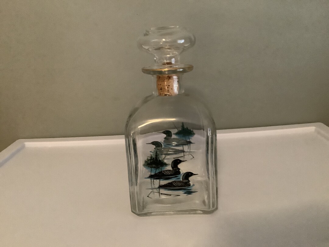 Jerry Raedeke VTG Italy Glass Liquor Decanter Loons Illustration on All ...