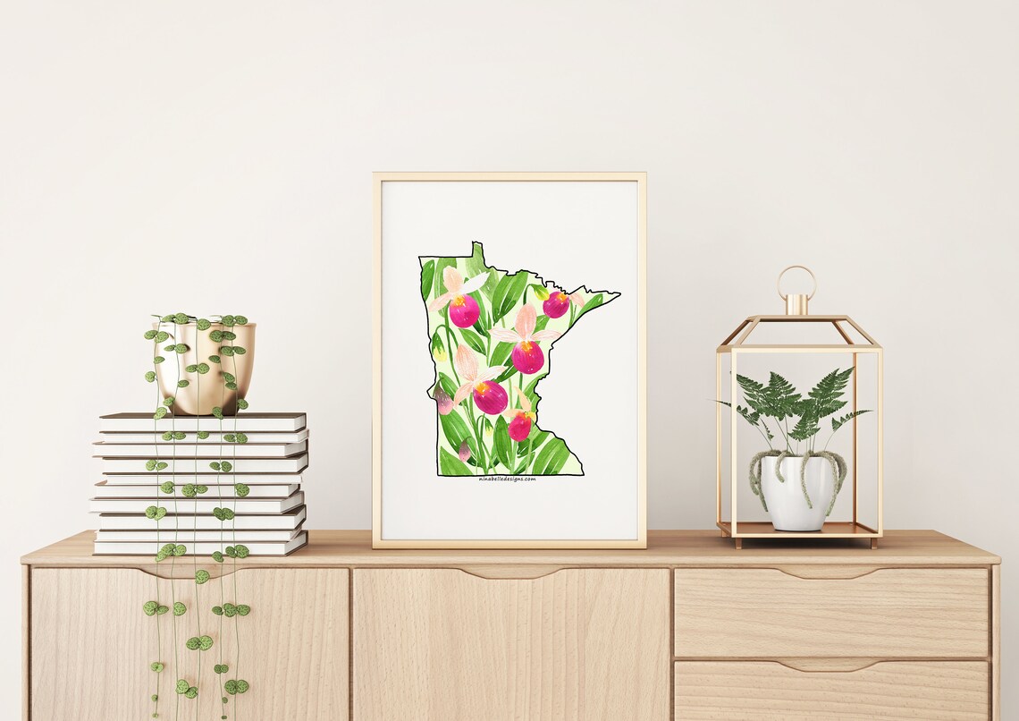 Minnesota State Floral Watercolor Print. Minnesota Wall Art. - Etsy