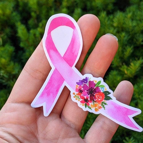 Breast Cancer Pink Ribbon Floral Vinyl Sticker. Flower Vinyl - Etsy