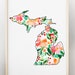 Michigan Map Watercolor Floral Design. State of Michigan Painting ...