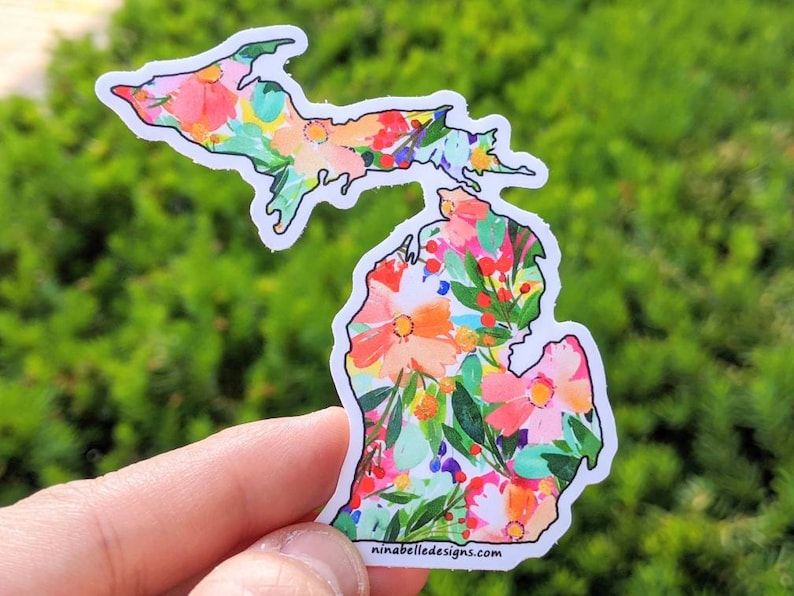 Michigan State Floral Watercolor Map Design Sticker. Vinyl - Etsy