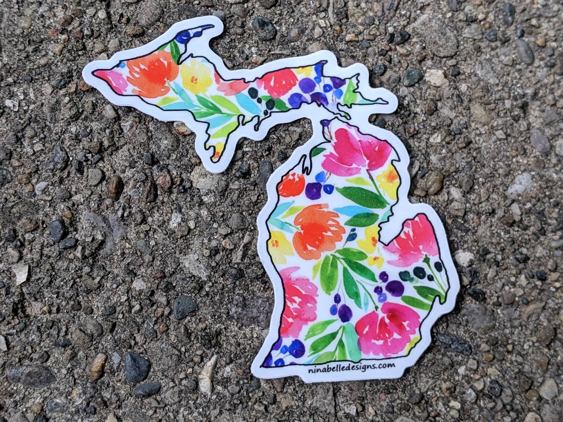 Michigan State Spring Floral Watercolor Sticker. Vinyl Decal - Etsy